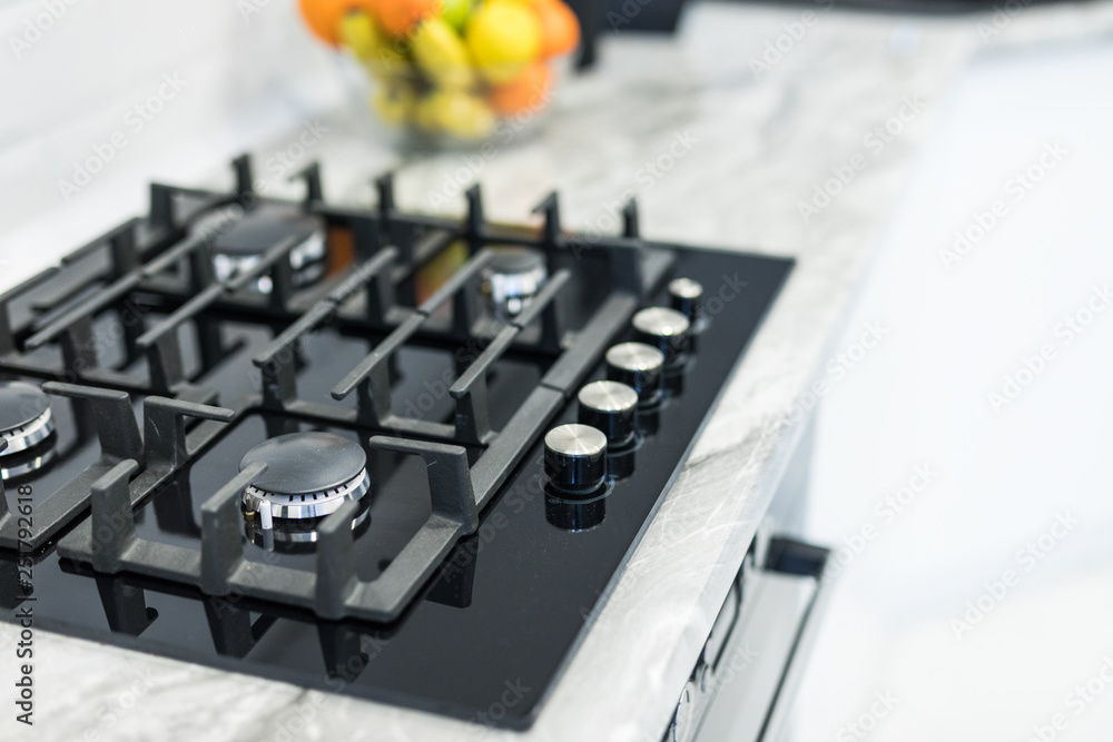 Foto de Control panel for kitchen gas hob, close-up photo do Stock ...