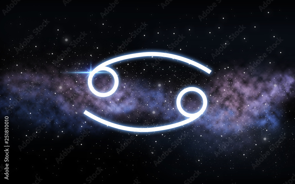 astrology and horoscope - cancer zodiac sign over dark night sky with ...