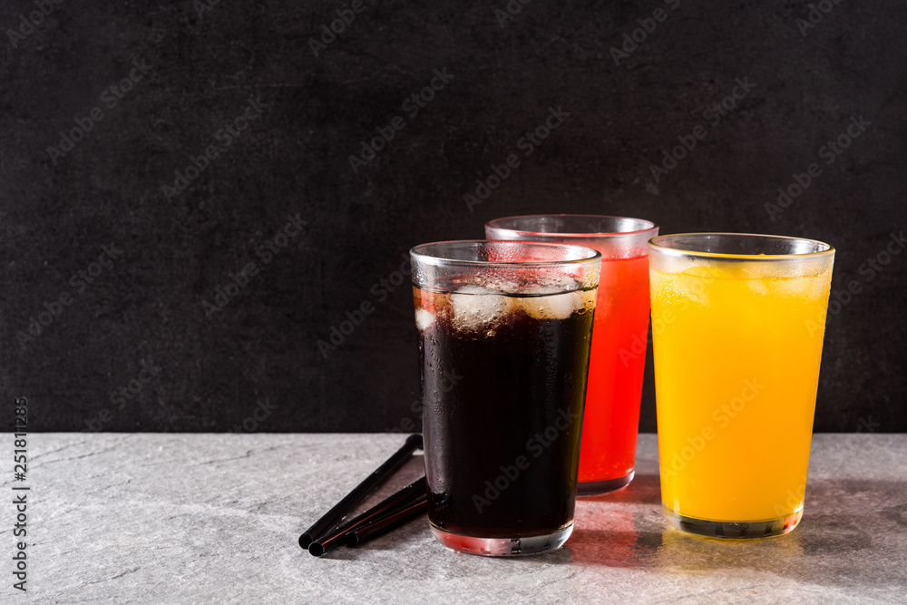 Colorful soft drinks for summer on gray background Stock Photo | Adobe ...