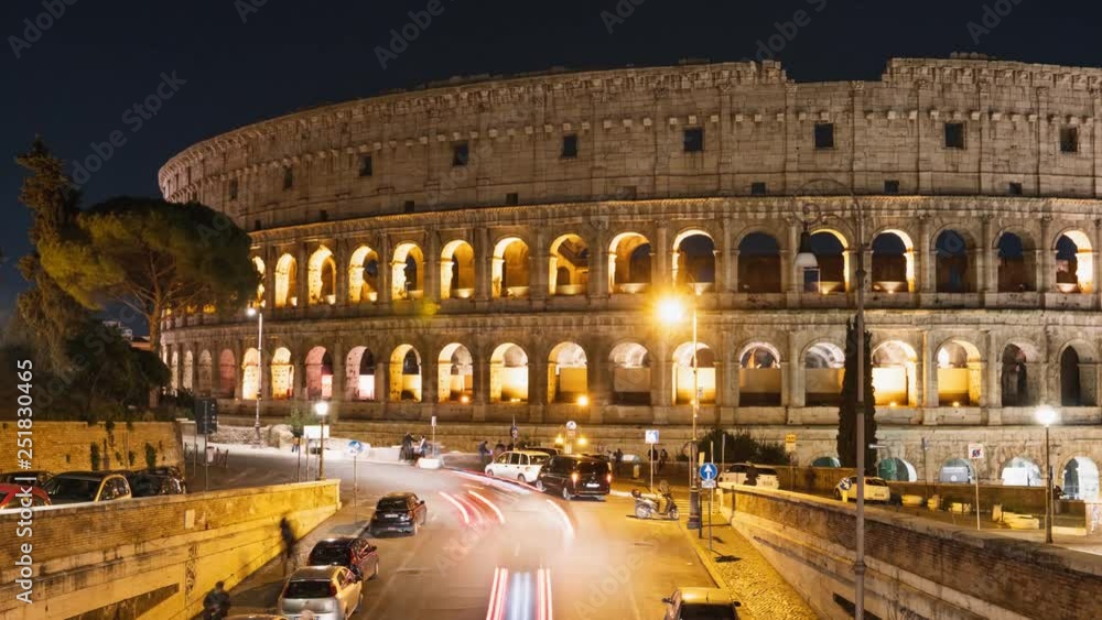 Colosseum at night. Amphitheater. Rome at night. Time lapse. 4k. Italy ...