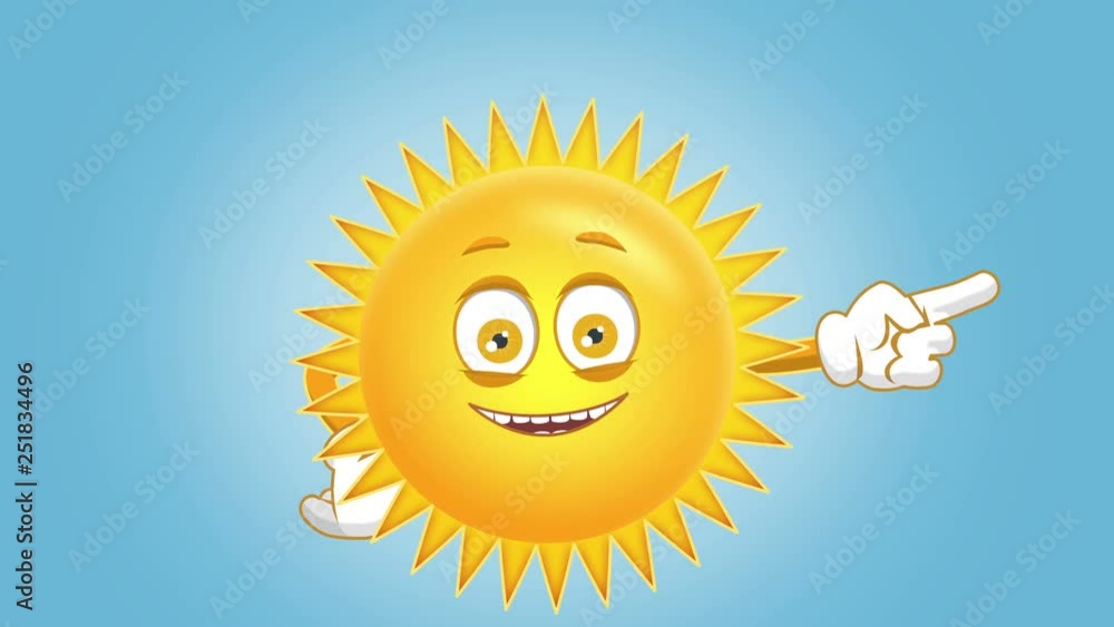 Cartoon Cute Sun Happy Right Pointer with Face for Kids Animation with ...
