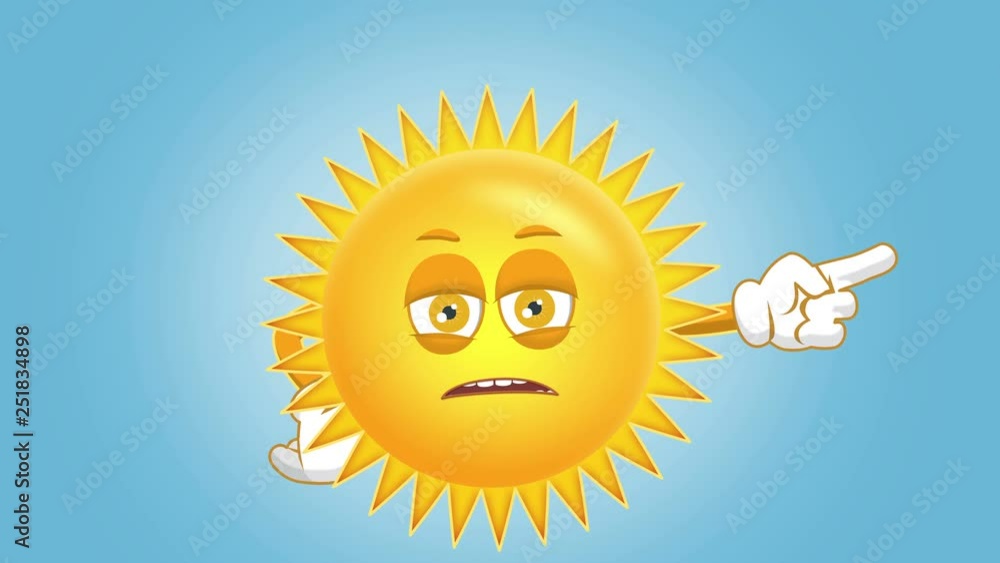 Cartoon Cute Sun Unhappy Right Pointer with Face for Kids Animation ...