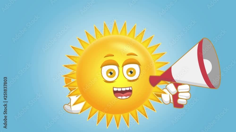 Cartoon Cute Sun Speaker Megaphone with Face for Kids Animation with ...