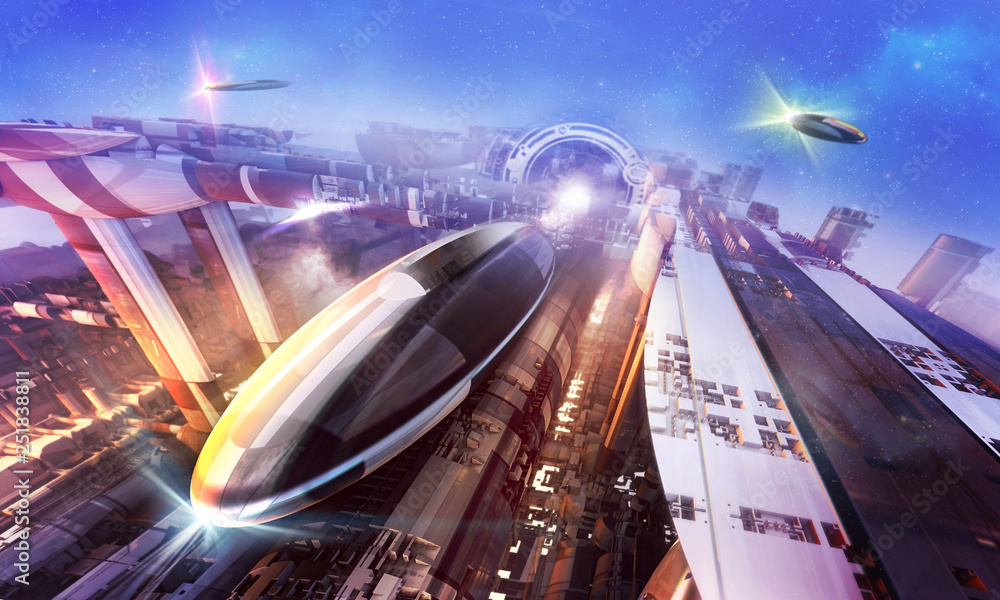 Futuristic train or spaceship station Stock Illustration | Adobe Stock
