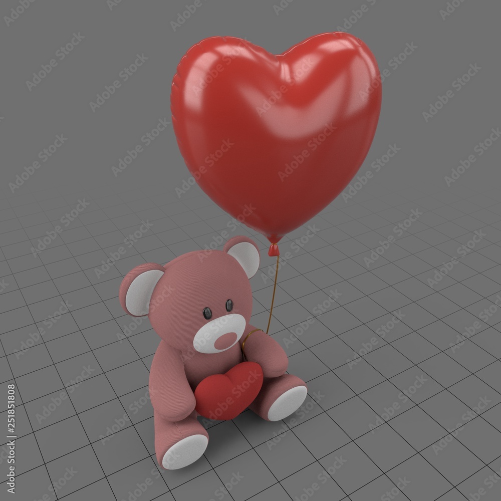 Teddy bear with balloon Stock 3D asset | Adobe Stock