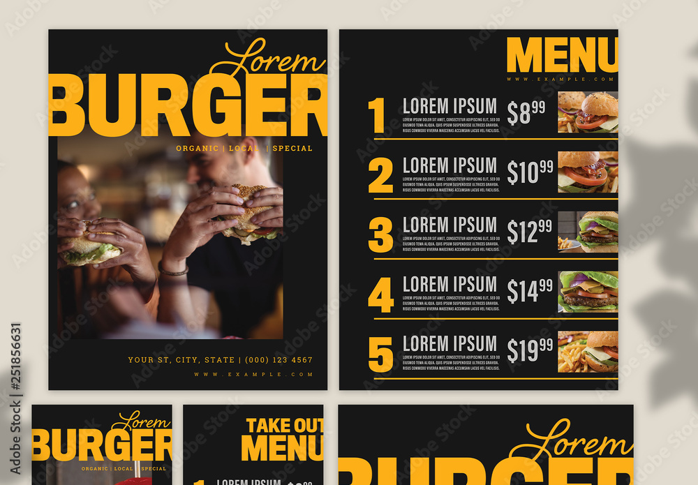 Restaurant Stationery Set with Orange Accents Stock Template | Adobe Stock