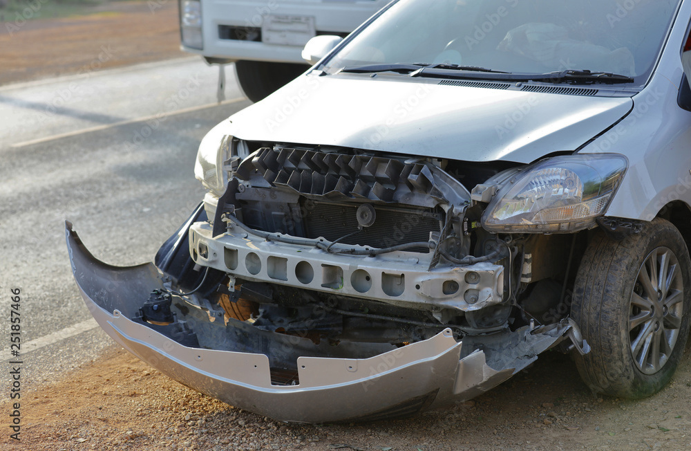 Car crash on front area cause of unsafe behavior of driver, Car get ...