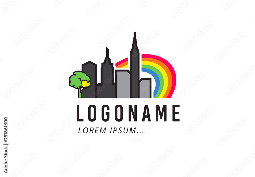 Skyline with Rainbow Logo Layout Stock Template | Adobe Stock