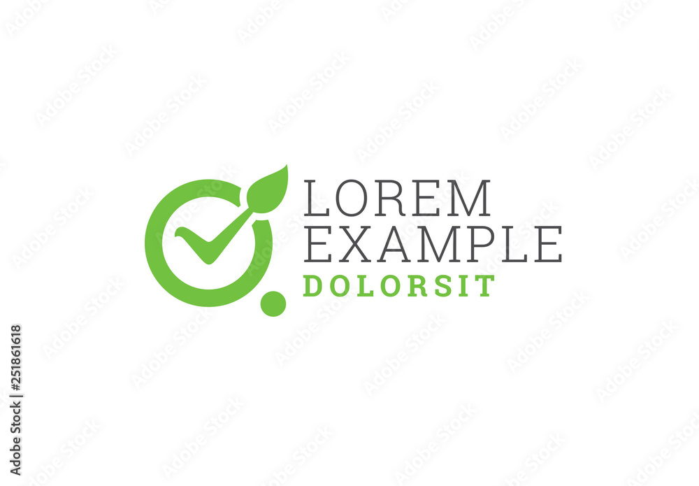 Green Leaf Checkmark Logo Layout Stock Template | Adobe Stock