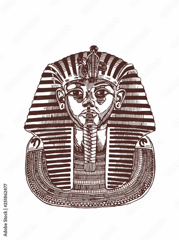 Graphical vintage portrait of tutankhamun,vector illustration,Egypt God ...