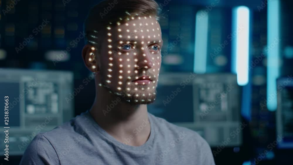 Handsome Young Caucasian Man is Identified by Biometric Facial ...