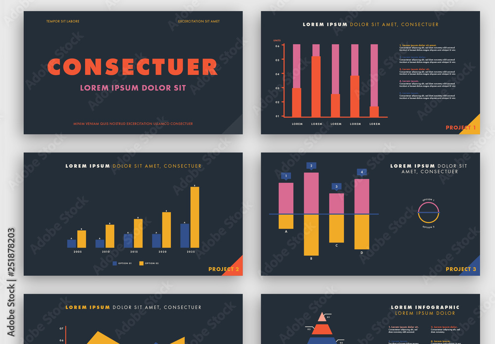 Colorful Infographic Presentation Layout on Dark Background Stock ...