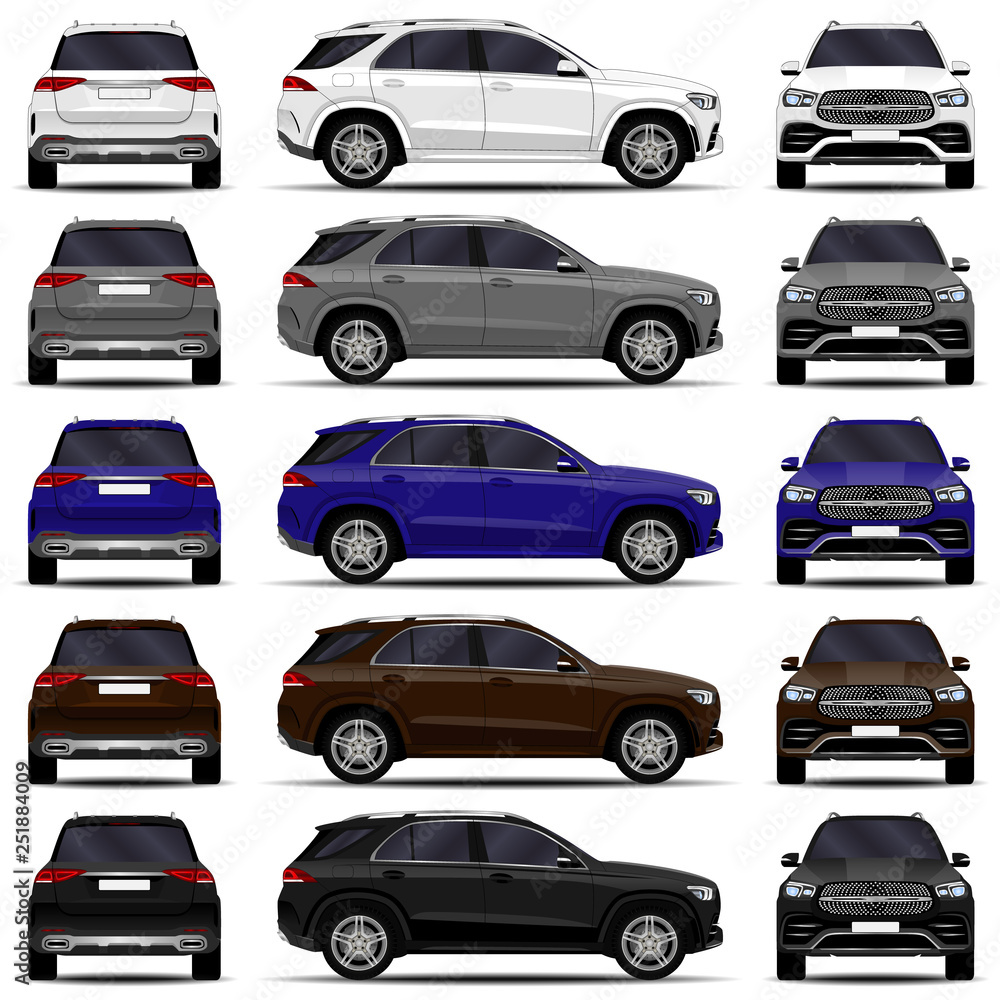 realistic SUV cars set. front view; side view; back view. Stock Vector ...