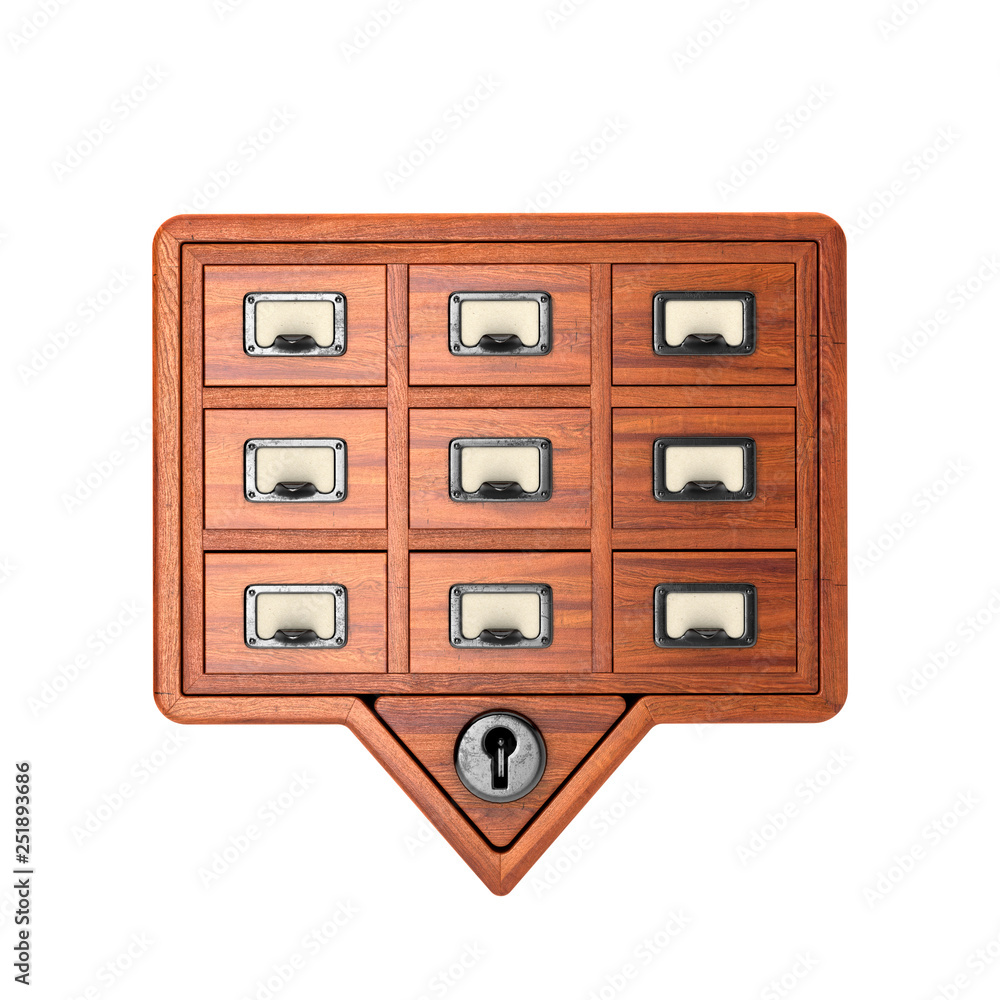 database concept. vintage cabinet. library card or file catalog. 3D ...