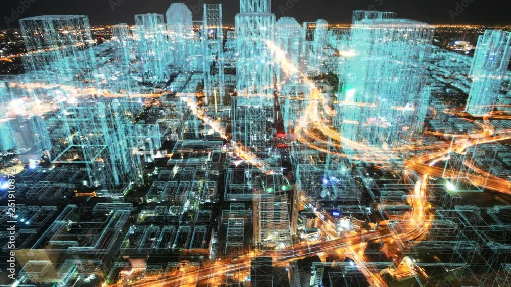 Digital city concept, complex city structure, modern city Stock Video ...