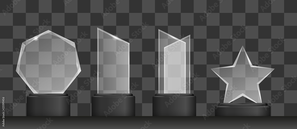 Realistic transparent glass trophy award. Championship prize vector ...