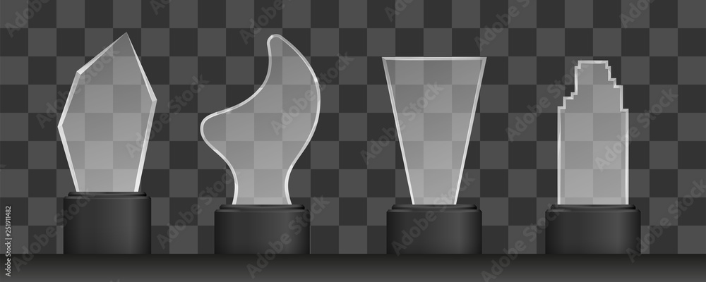 Realistic transparent glass trophy award. Championship prize vector ...