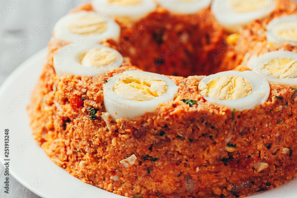 Cuscuz Paulista. Traditional Brazilian food prepared from corn flour ...