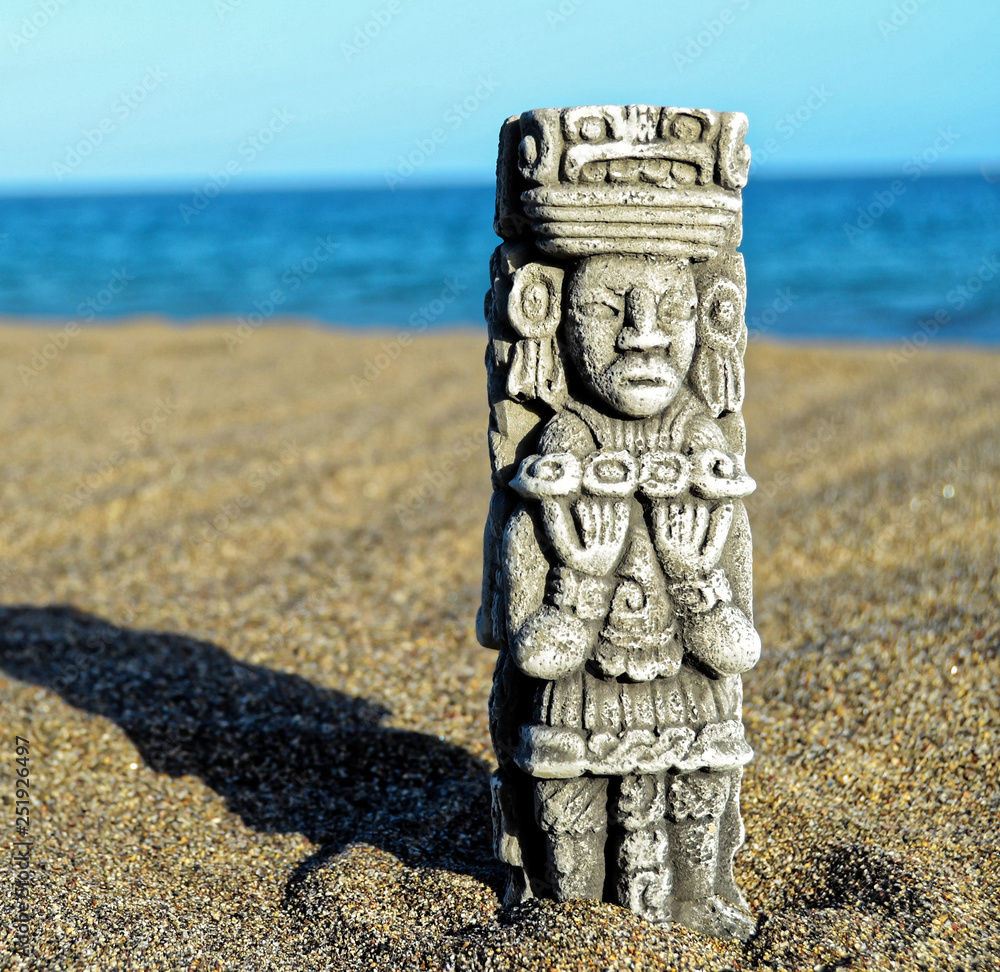 Ancient Maya Statue on the Sand Beach Stock Photo | Adobe Stock