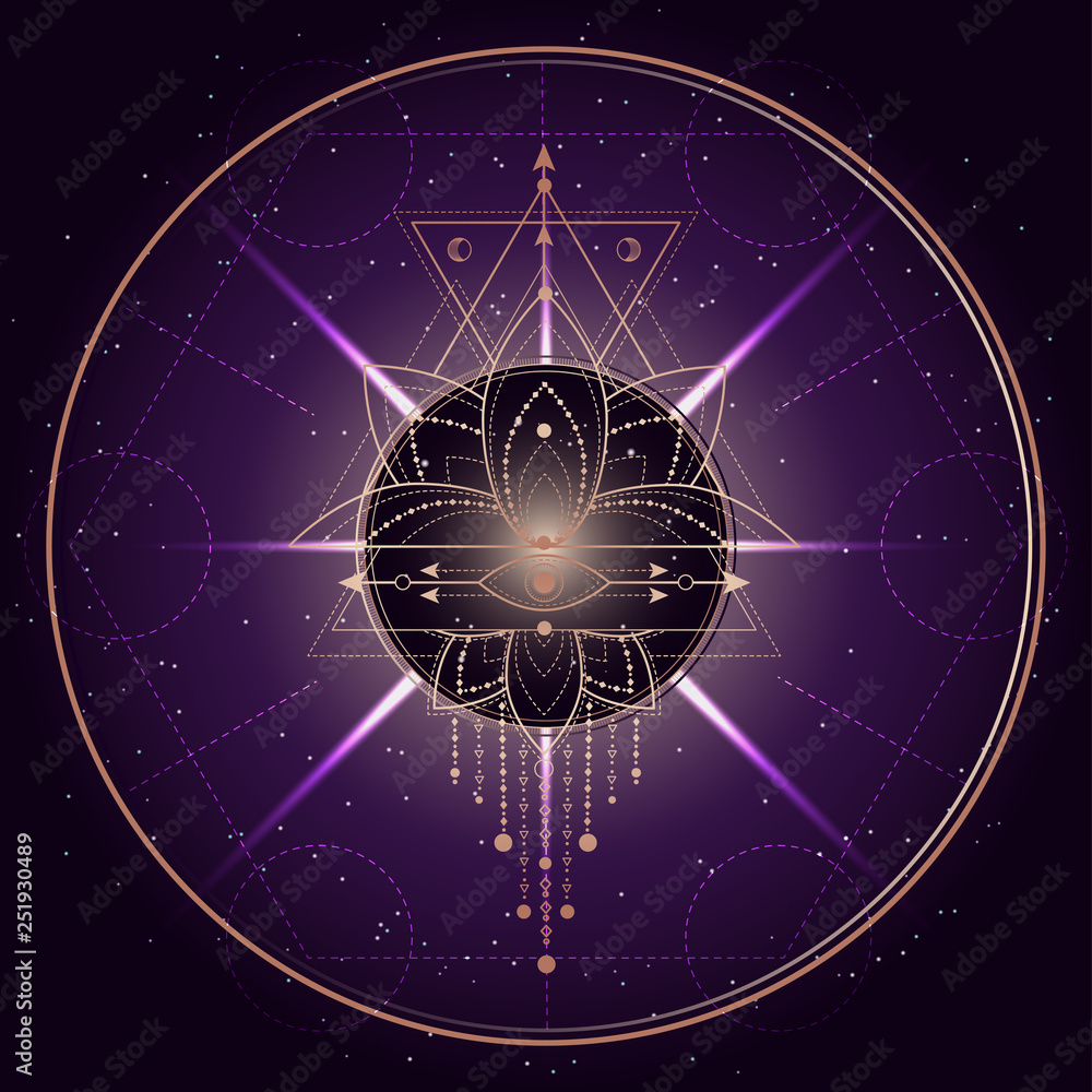 Vector illustration of mystic symbol Lotus on abstract background ...