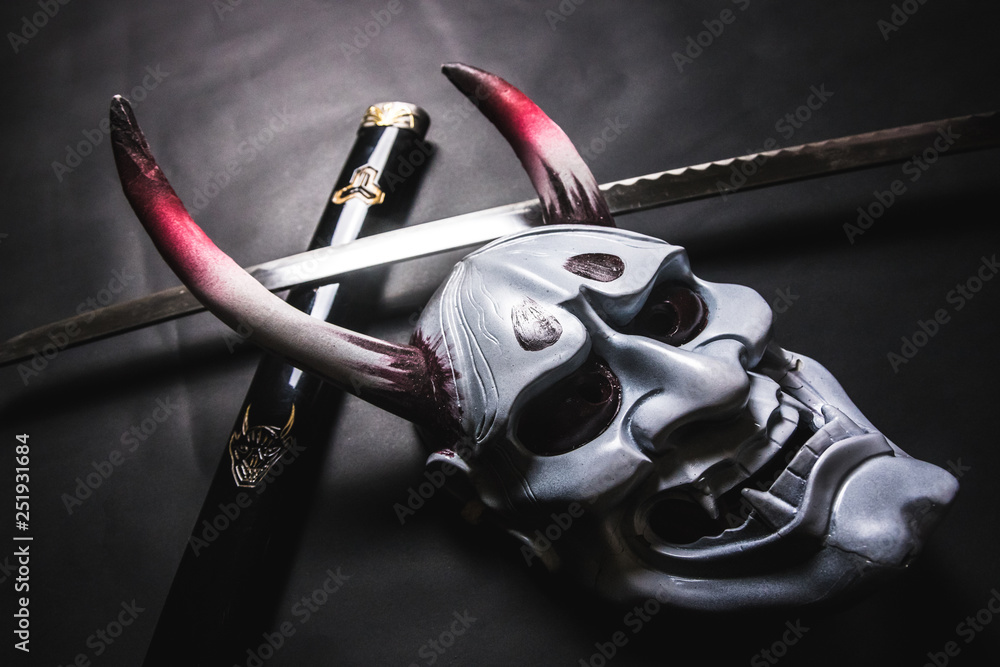 Japanese oni mask or giant mask, used to decorate handmade from ...