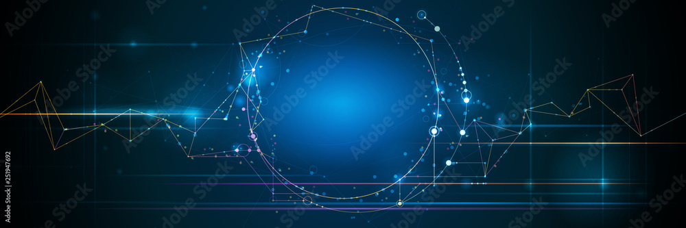 Abstract Molecules Banner With Circle Line Molecule Structure Vector Design Network