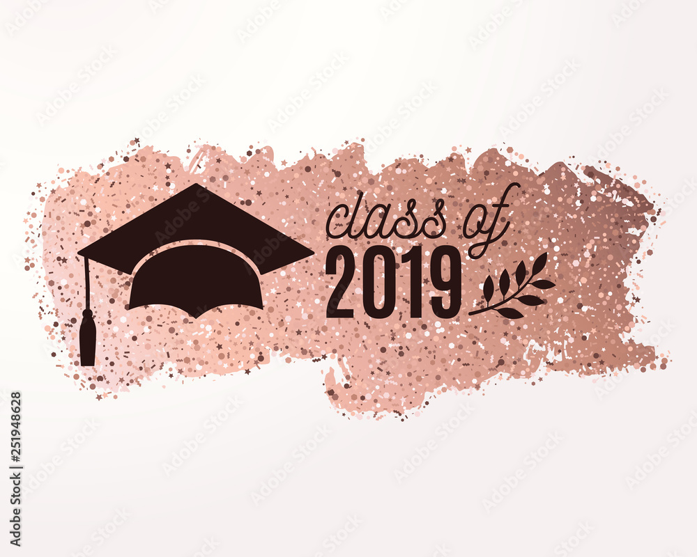 Class of 2019 graduate greeting card with hat, laurel, rose gold ...