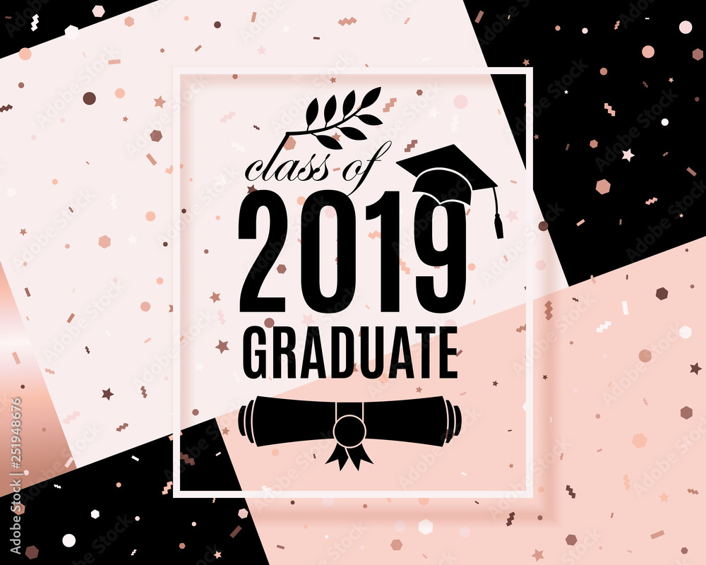 Class of 2019 graduate poster with hat, scroll, laurel on trendy ...