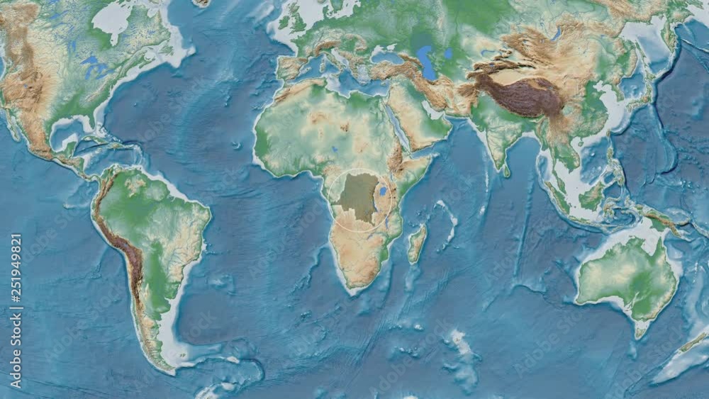 Congo Kinshasa area presented against the global physical map in the ...