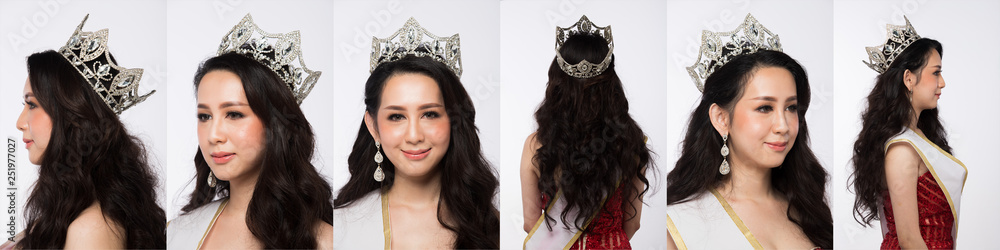 Asian Woman before after applying make up hair style. no retouch ...
