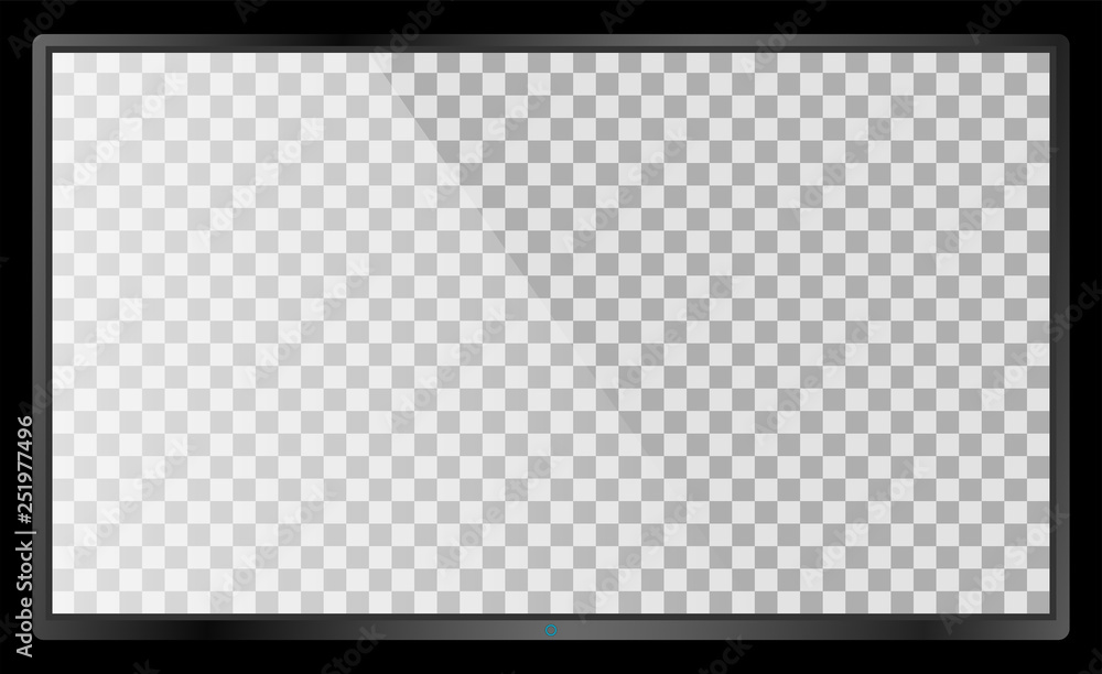 Realistic modern flat 4k TV monitor isolated on black background. Empty ...