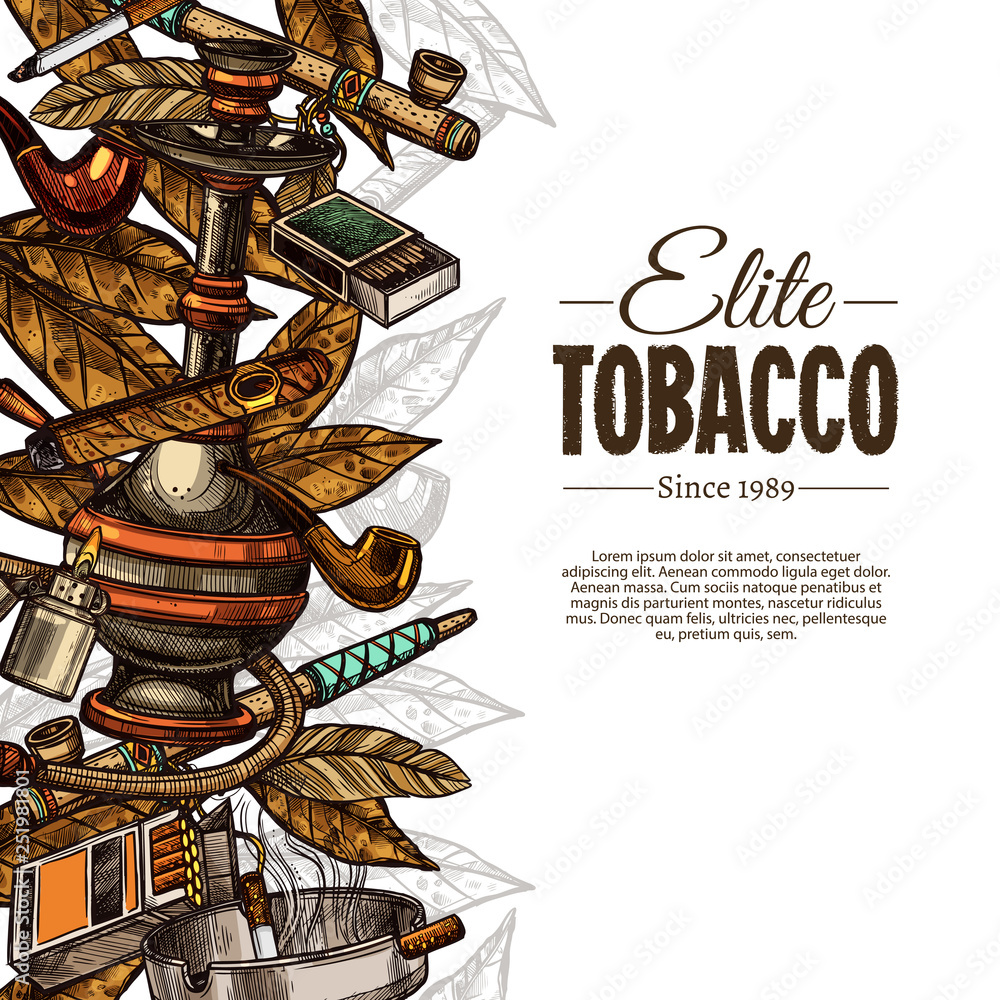 Vector sketch posters with tobacco and smoking collection. Colorful ...