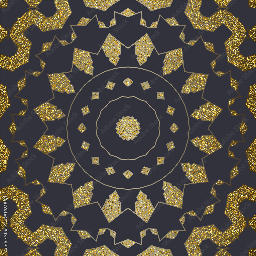 Vector black background with Luxury Gold glitter mandala glitter in ...