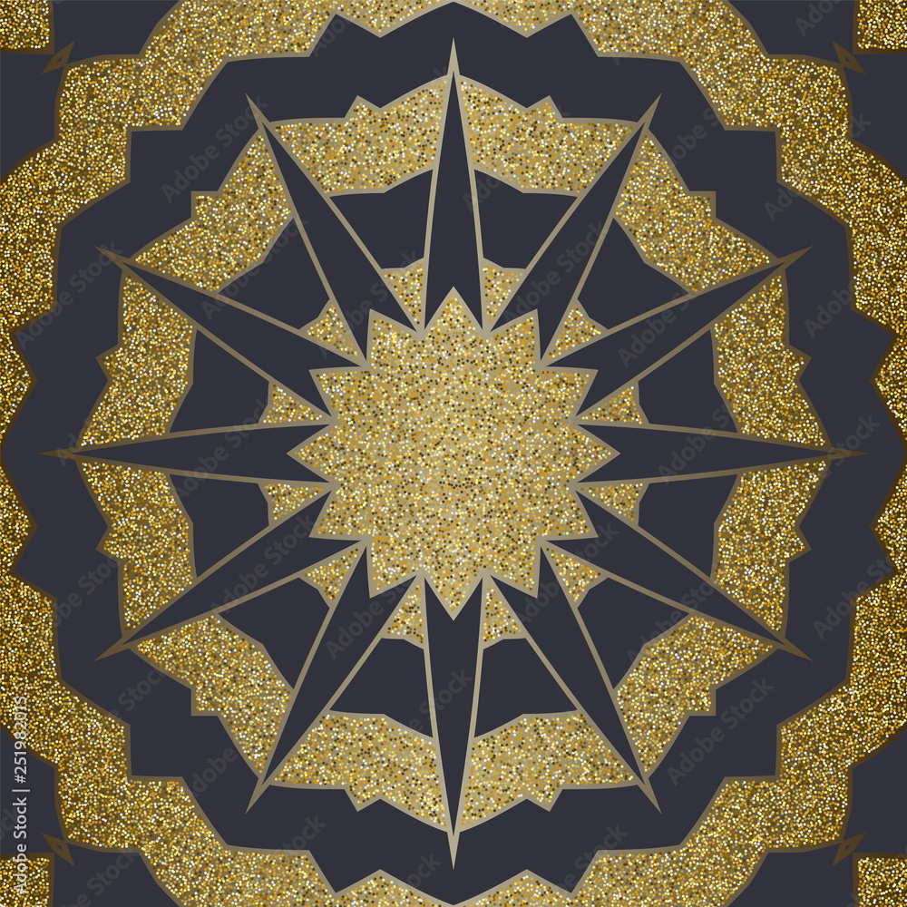 Vector black background with Luxury Gold glitter mandala glitter in ...
