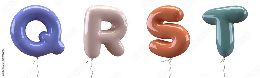 Brilliant balloons font. Alphabet letter q, r, s, t, made of realistic ...