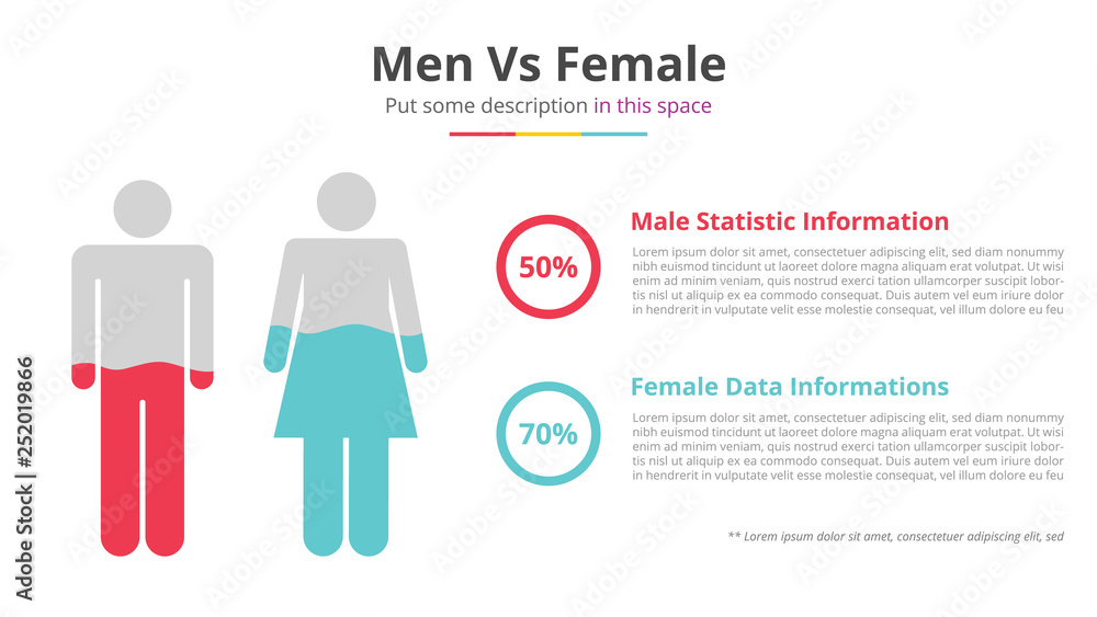 men vs woman infographic concept with percentage and side to side ...