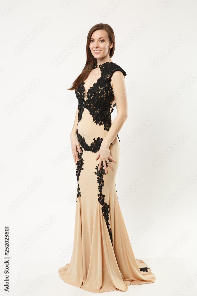 Full length photo of fashion model woman wearing elegant evening dress ...