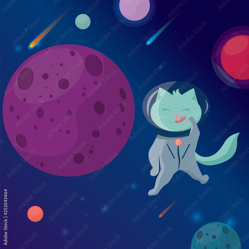 Cute and fun cat astronaut in space. Vector cartoon charters. Vector ...