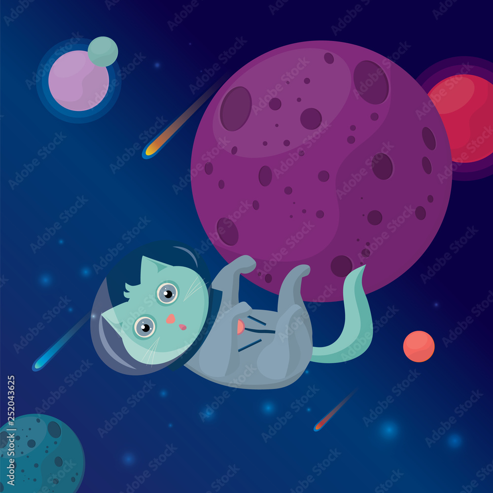 Cute and fun cat astronaut in space. Vector cartoon charters. Vector ...