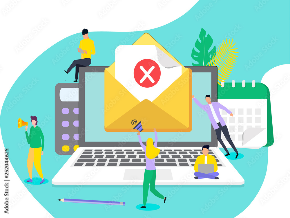 Concept envelope with rejected letter, unsubscribe, college rejected ...