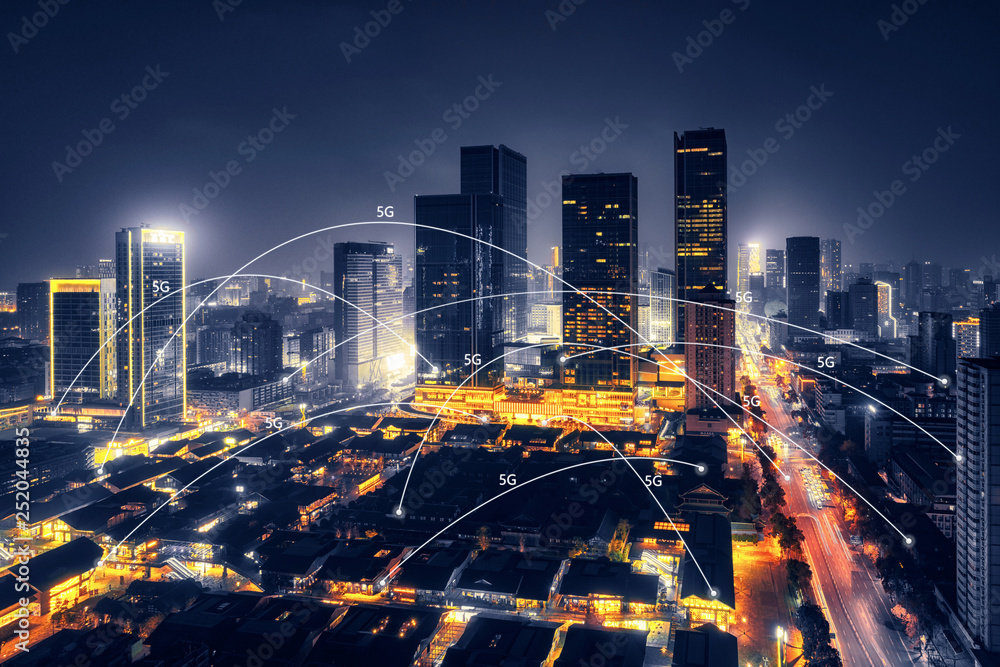 5G network wireless systems and internet of things with modern city ...
