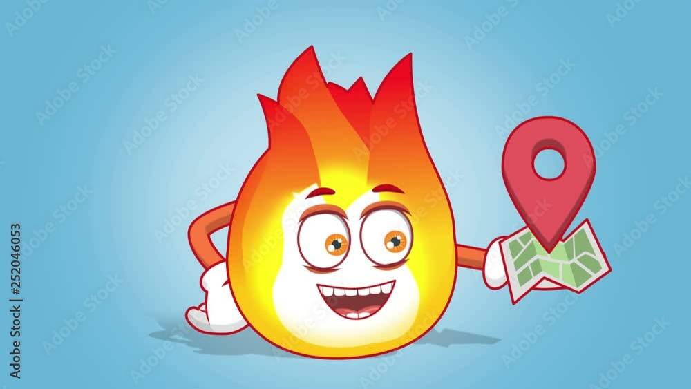 Cartoon Fire Flame Location Map with Face Animation Alpha Matte Stock ...