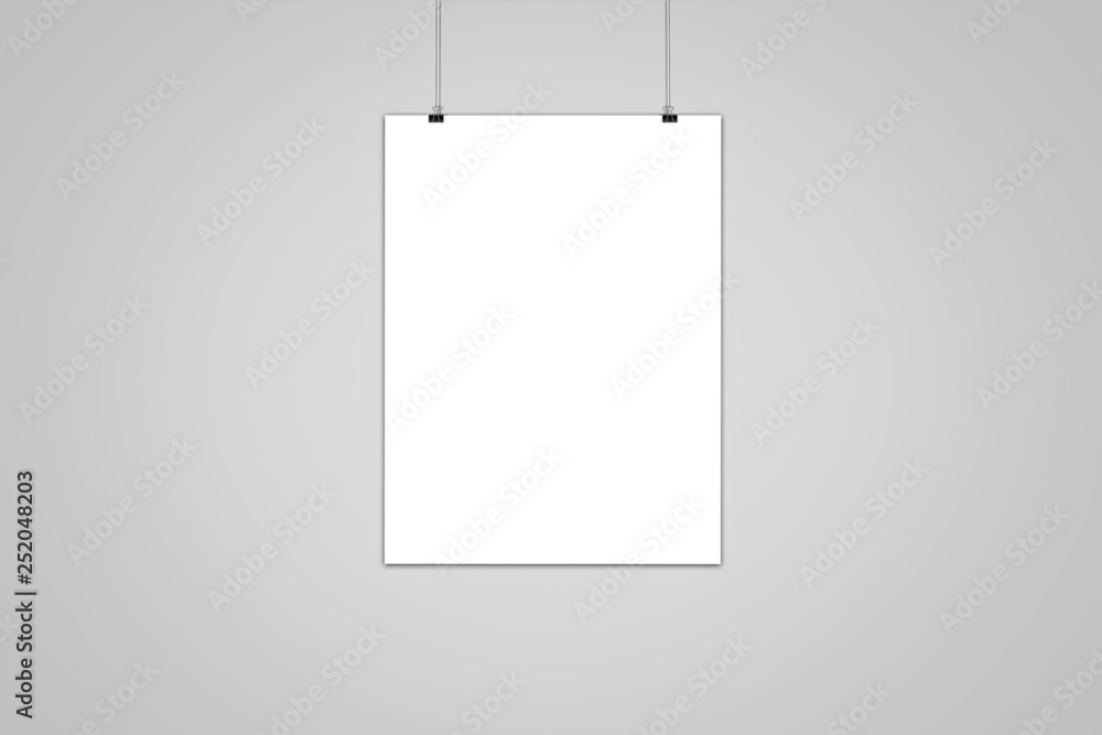 Blank Poster Mock up on soft gray wall. 3D rendering. Stock Photo ...