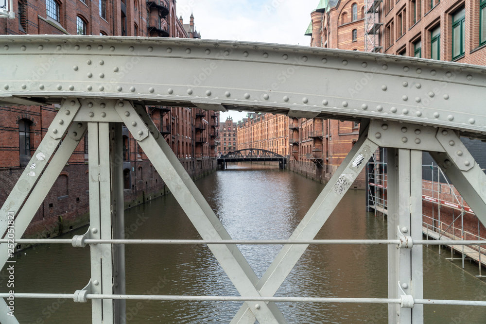 Part of a steel bridge construction with channel view Stock Photo ...