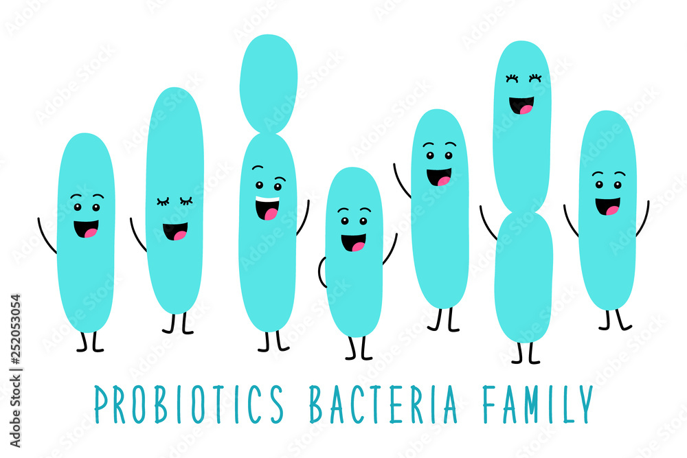 Funny probiotics bacteria family cartoon characters isolated on white ...