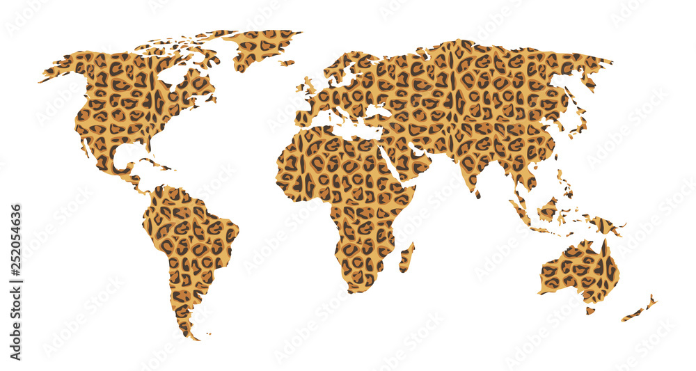 Animal skin in the form of a map of the earth. Map of the earth in the ...