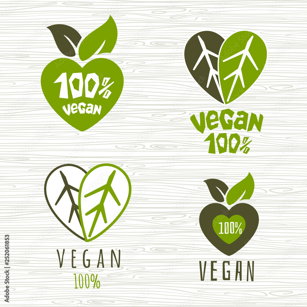 Vegan hundred percent logo fresh organic vegetarian sign green heart ...