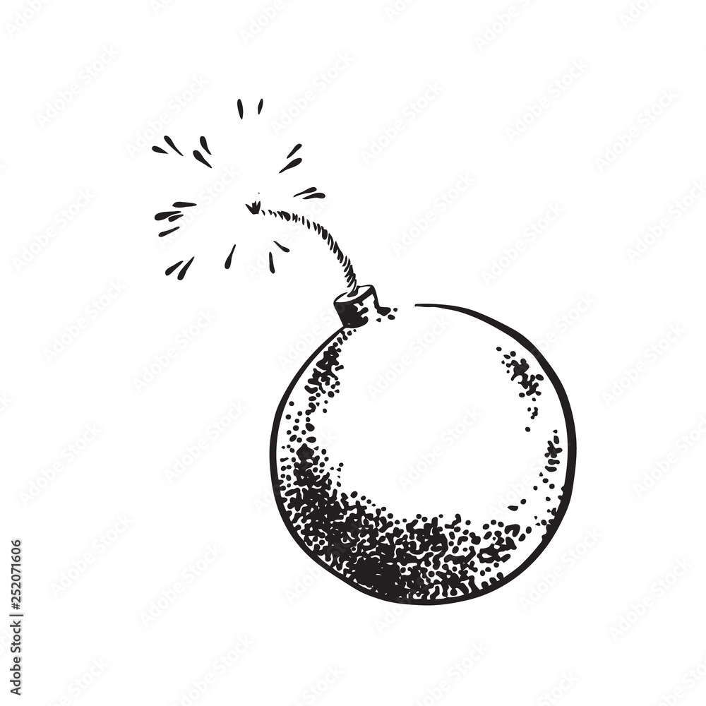 Hand drawn sketch bomb. Vintage retro style. Vector black ink drawing ...