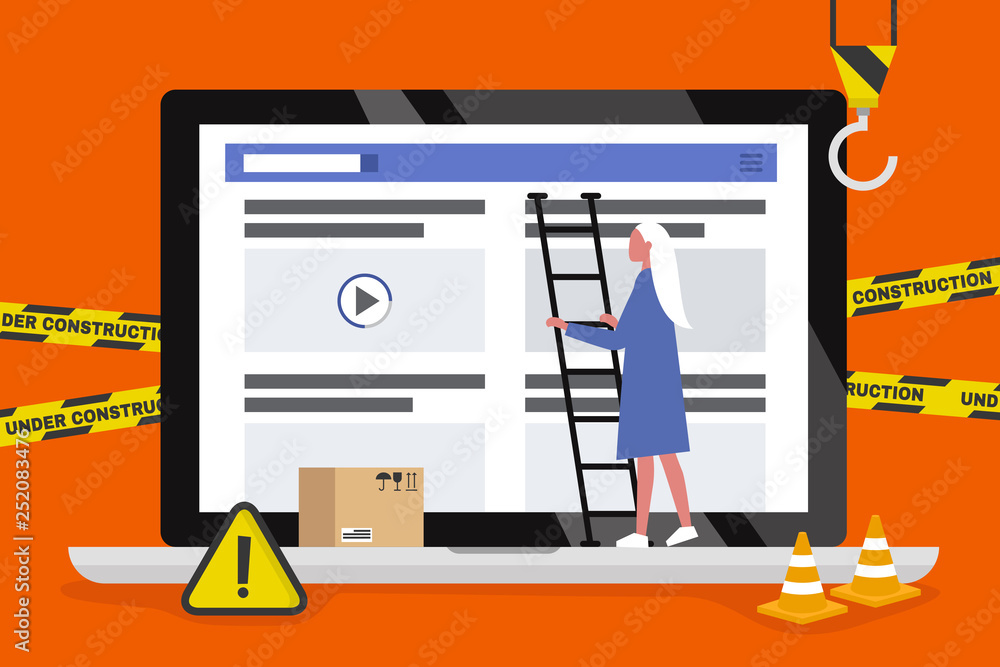 Web design and development. Site under construction. A young male ...