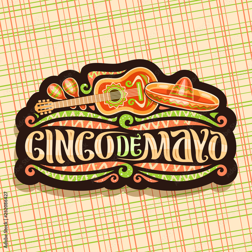 Vector logo for Cinco de Mayo holiday, dark tag with ethnic ornament ...
